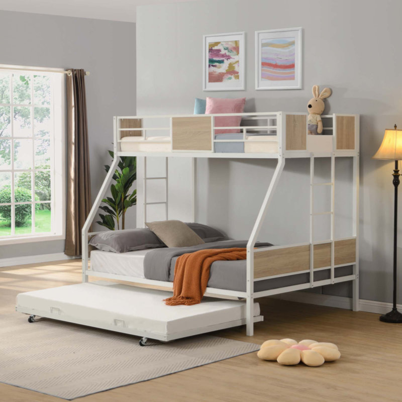 Isabelle Max Metal Bunk Bed With Trundle 2 Side Ladder And Full Length Guardrail No Box Spring Needed Large Under Bed Storage Easy Assemble Wayfair